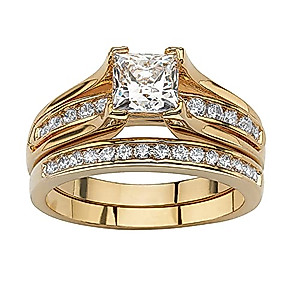 PalmBeach Yellow Gold-plated Princess Cut Cubic Zirconia Channel Bridal Ring Set Sizes 5-10 Size 10