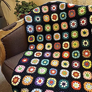 CZQLWW Handmade Crochet Throw Blanket Granny Blanket Sweater Style Year Round Gift Indoor Outdoor Travel Accent Throw for Sofa Comforter Couch Bed Recliner Living Room Bedroom Decor 59" x39" (Black)