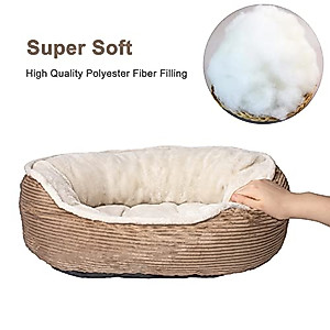 Bellwe Cat Bed, Dog Bed for Small Dogs Plush Round Puppy Bed Non-Slip Bottom Machine Washable Cushion Oval Shape 20/24inch