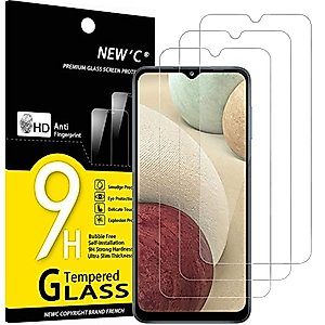 NEW'C [3 Pack] Designed for Samsung Galaxy A12, Galaxy A02s Screen Protector Tempered Glass, Case Friendly Ultra Resistant