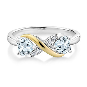 Gem Stone King 925 Sterling Silver and 10K Yellow Gold Sky Blue Aquamarine and White Lab Grown Diamond Ring For Women | 0.87 Cttw | Heart Shape 5MM | Available In Size 7, 8, 9, 10, 11, 12, 13
