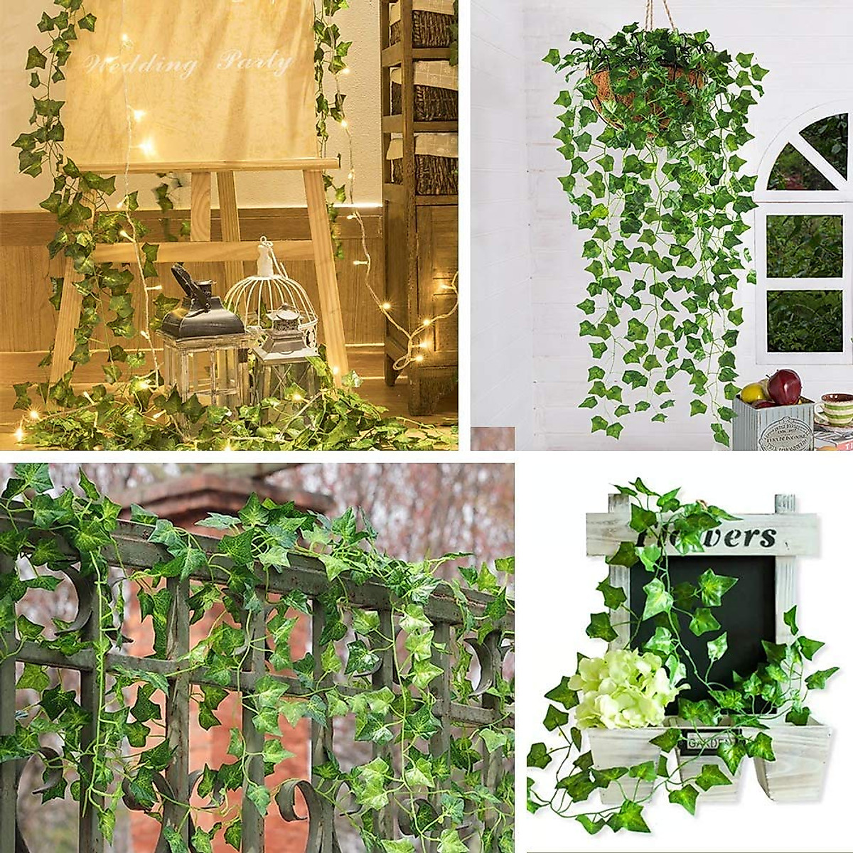 CQURE 24 Pack 168Ft Artificial Ivy Fake Vines,Ivy Garland Greenery Garland Fake Hanging Plants Vines Aesthetic Green Leaves for Bedroom Wedding Party Garden Wall Room Decor