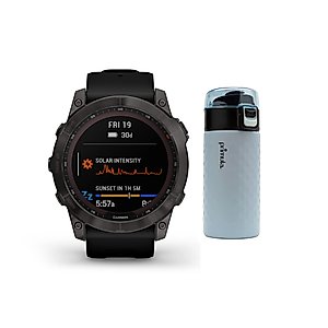 Garmin Fenix 7X Sapphire Solar GPS Smartwatch (Carbon Gray) Bundle with Primula Hamilton 12-Ounce Double Wall Stainless Steel Tumbler Bundle (2 Items)