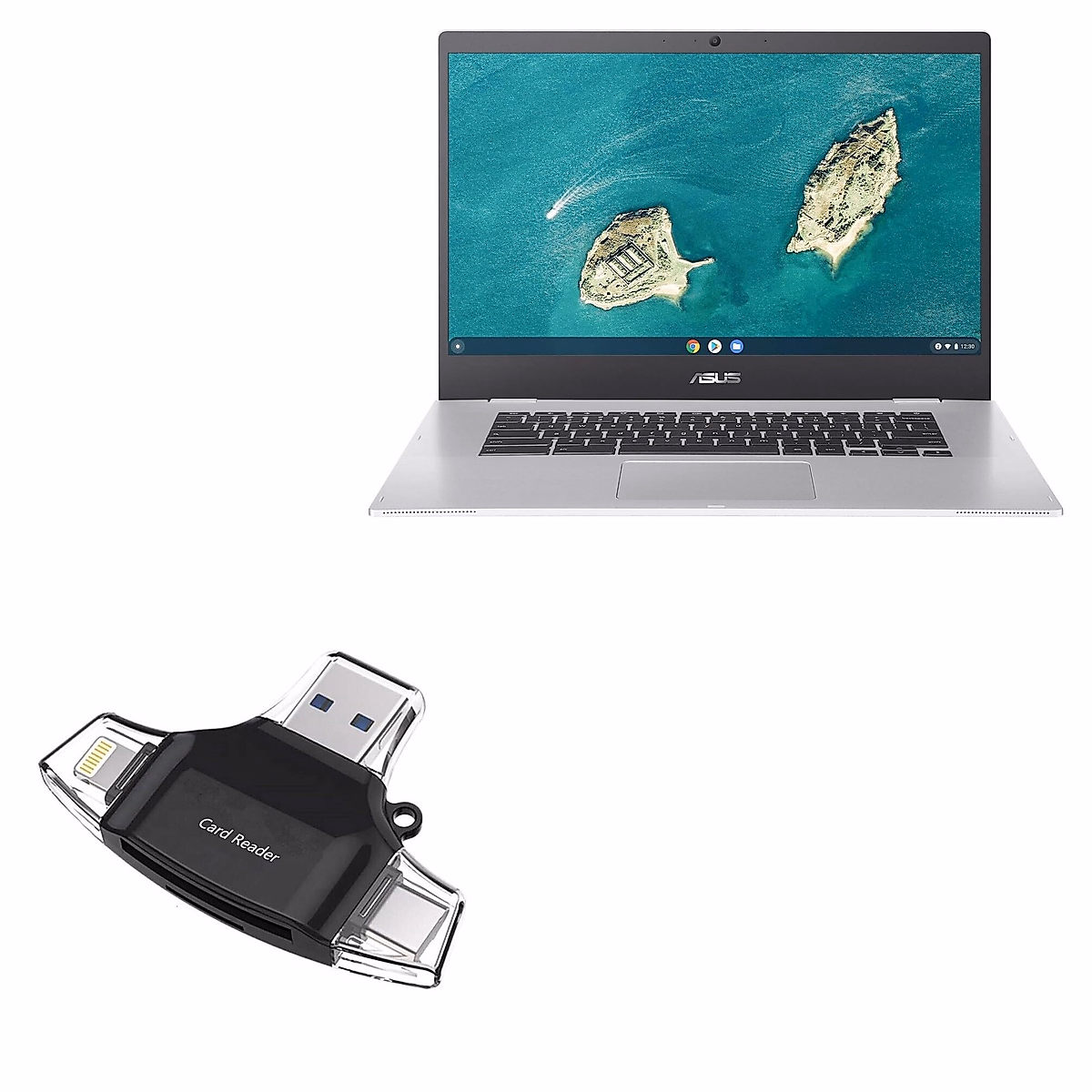 BoxWave Smart Gadget Compatible with ASUS Chromebook CX1 (CX1500) - AllReader SD Card Reader, microSD Card Reader SD Compact USB for ASUS Chromebook CX1 (CX1500) - Jet Black