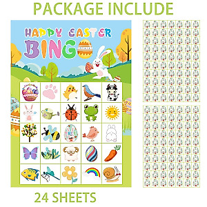 Sawowkuya 24 Sheets Easter Day Bingo Game, Special Designed Easter Day Bingo Game Cute Spring Elements Designed for Family Classroom Adult Party Favors Supplies