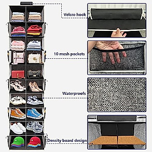VERONLY 20 Section Hanging Shoe Organizer, Fabric Closet Hanging Shoe Storage Rack with 10 Side Pockets for Shoes, Hats, Handbags, Clothes (Black)
