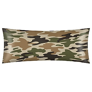 Camo Body Pillow Covers Decorative Soft Bedding Satin Pillowcase with Zipper Closure Cooling Breathable Long Pillow Case-21"x 54"