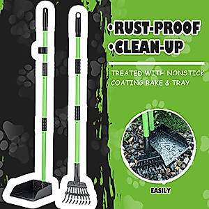 MXF Pooper Scooper, Dog Pooper Scooper Long Handle Stainless Metal Tray and Rake Set for Medium Small Dogs Heavy Duty - Use on Grass, Dirt or Gravel - Pet Supplies (Green)