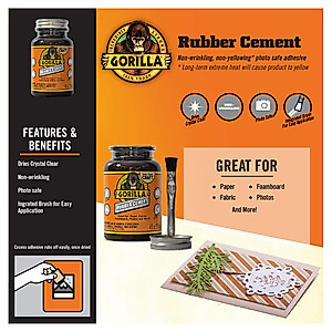 Gorilla Rubber Cement with Brush Applicator, 4 Ounce, Clear, (Pack of 2)