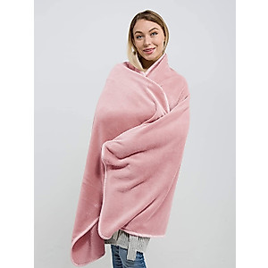 BlueHills Premium Soft Long Travel Blanket Pillow for Tall Airplane Flight Blanket 70 X48 inch Throw in Soft Bag case with Hand Luggage Belt & Backpack Clip Compact Pack Large Pink T055