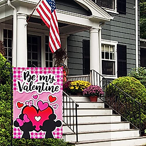 Be Mine Valentines Garden Flag, Valentines Decorations Yard Outside Flag 12x18 Vertical Burlap Double Sided Decor for Home Outdoor Hanging