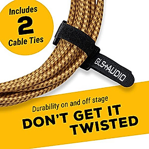 GLS Audio Instrument Cable - 1/4 Inch TS to 1/4 Inch Instrument Cable for Bass/Electric Guitar- Brown/Yellow Braided Tweed, 15ft