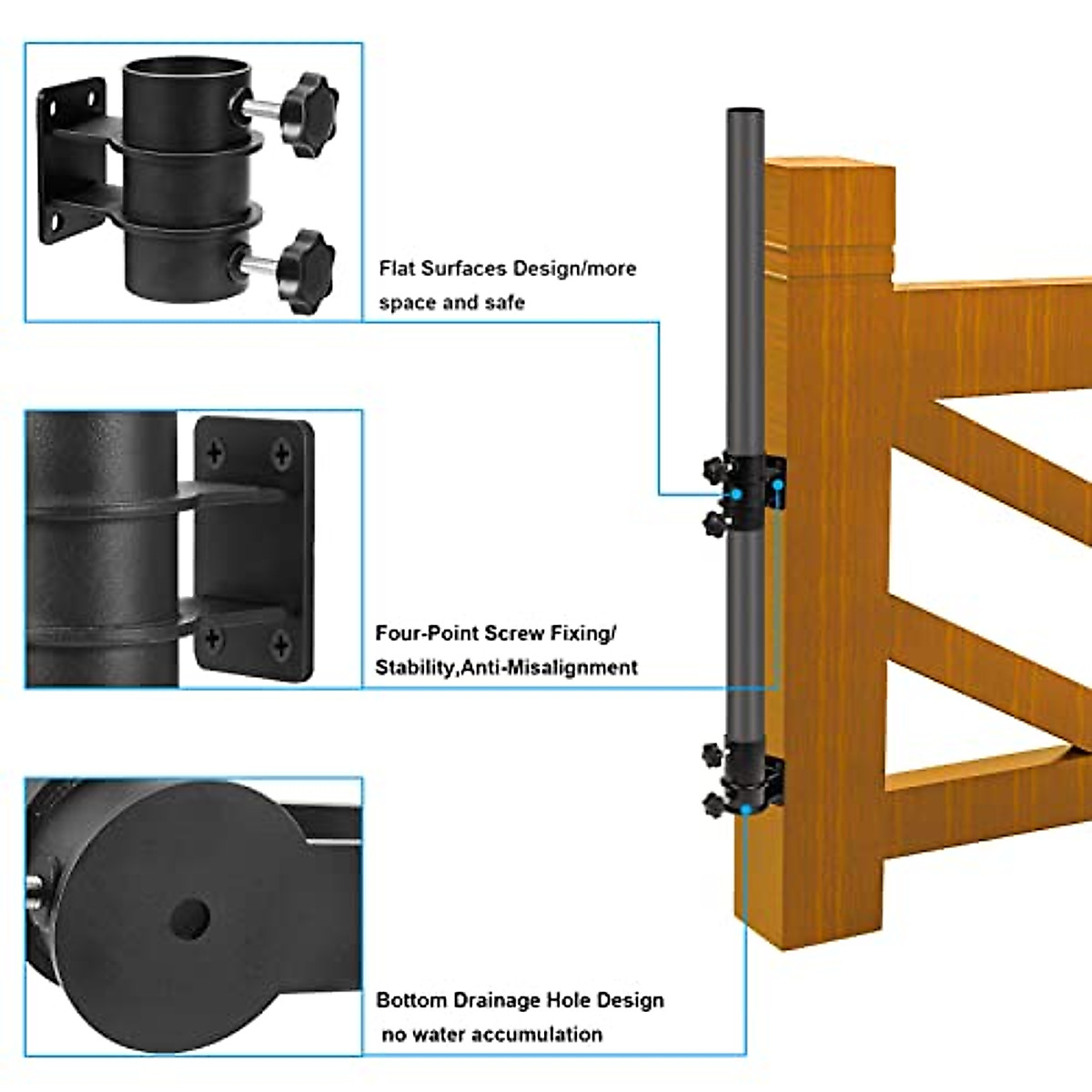 LKHOME Patio Umbrella Holder, Outdoor Deck Umbrella Mount, 2.2'' Diameter in Stainless Steel Umbrella Clamp Adjustable Railing Umbrella Mount Outside for Garden Backyard Balcony