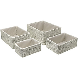 Sorbus Storage Baskets 4-Piece Set - Stackable Woven Basket Paper Rope Bin Boxes for Makeup, Office Supplies, Bedroom, Closet (Teal)