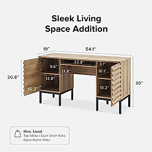 mopio Norwin Executive Desk, Modern Industrial Farmhouse Desks for Home Office, with Sturdy Metal Legs, Fluted Panel Dual Cabinet Soft Close Door, Storage Shelves, & Leveler