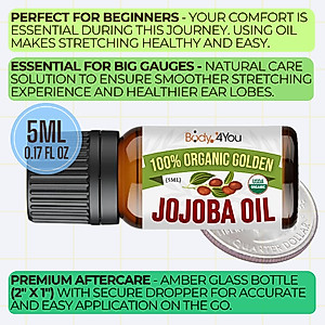 BodyJ4You 37PC Ear Stretching Kit - 14G-00G Beginner Gauges - Aftercare Jojoba Oil - Surgical Steel Tapers Single Flare Plugs Tunnels - Stretchers Expanders Eyelets