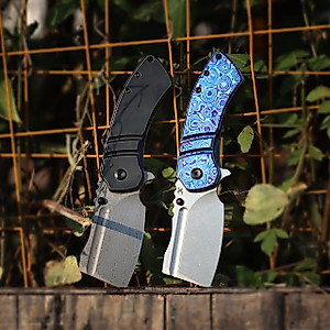KANSEPT M+ Korvid Pocket Folding Knives Pocket Knife 3.07''Stonewashed CPM S35VN Blade,Timascus Handle,Cleaver Pocket Folding Knife for Everyday Carry K2030C1U