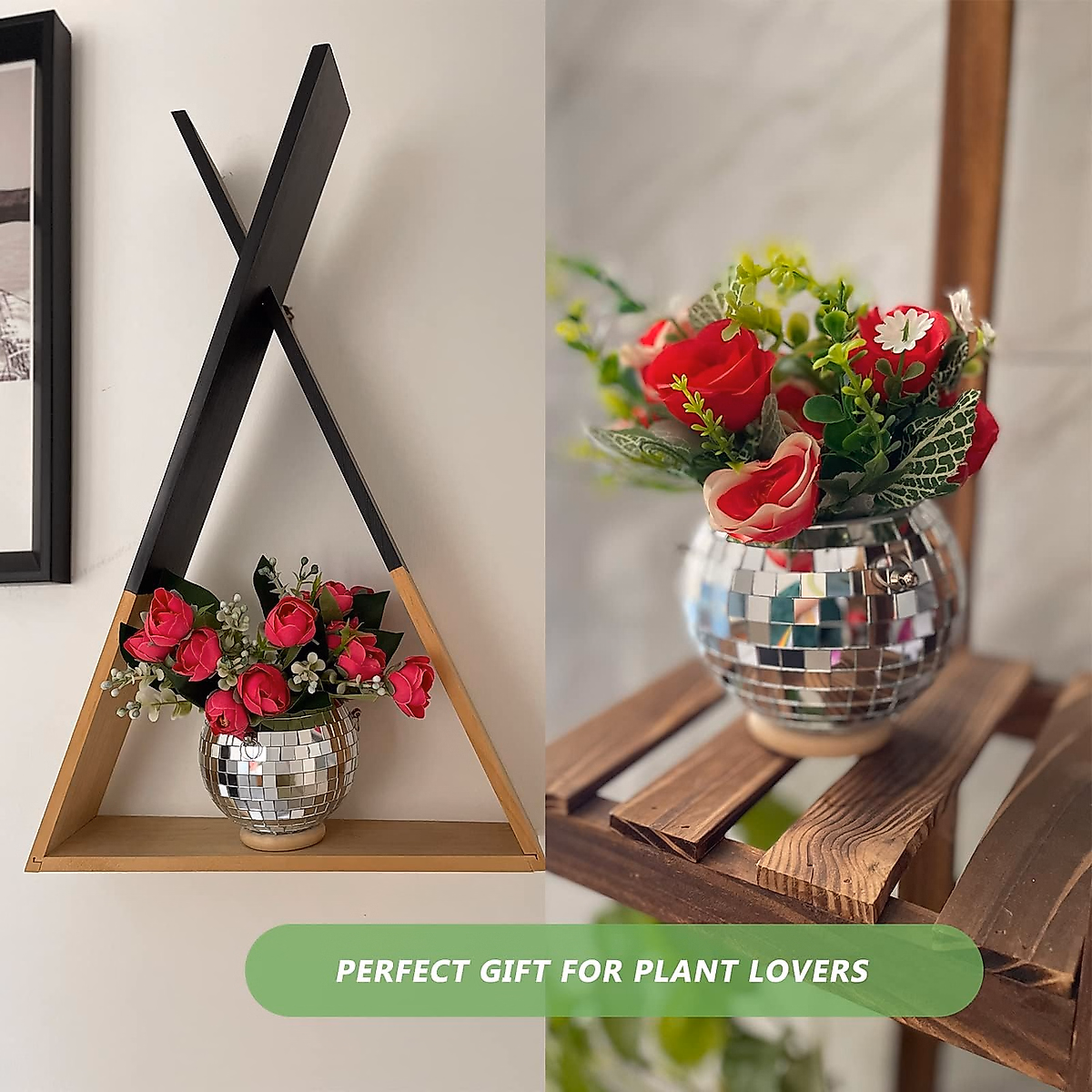 ORIKASO 2 Pcs 4" Disco Ball Planter with Chain - Mirror Ball Flower Succulents Pots - Home Boho Hanging Planter - Ideal for Indoor and Outdoor Decorations