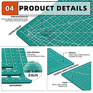 Tanstic 9Pcs A3 A4 A5 Self Healing Sewing Mat with Precision Carving Craft Knife and Blades, Craft Cutting Board Cutting Mat Double Sided Quilting Crafts Mat Table Protector Cut Mat (Green)