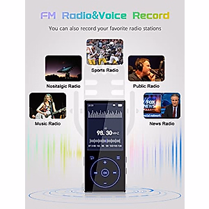 48GB MP3 Player with Bluetooth 5.0: Portable Lossless Sound Music Player with HD Speaker,2.4" Screen Voice Recorder,FM Radio,Touch Buttons,Support up to 64GB for Sport, Earphones Included