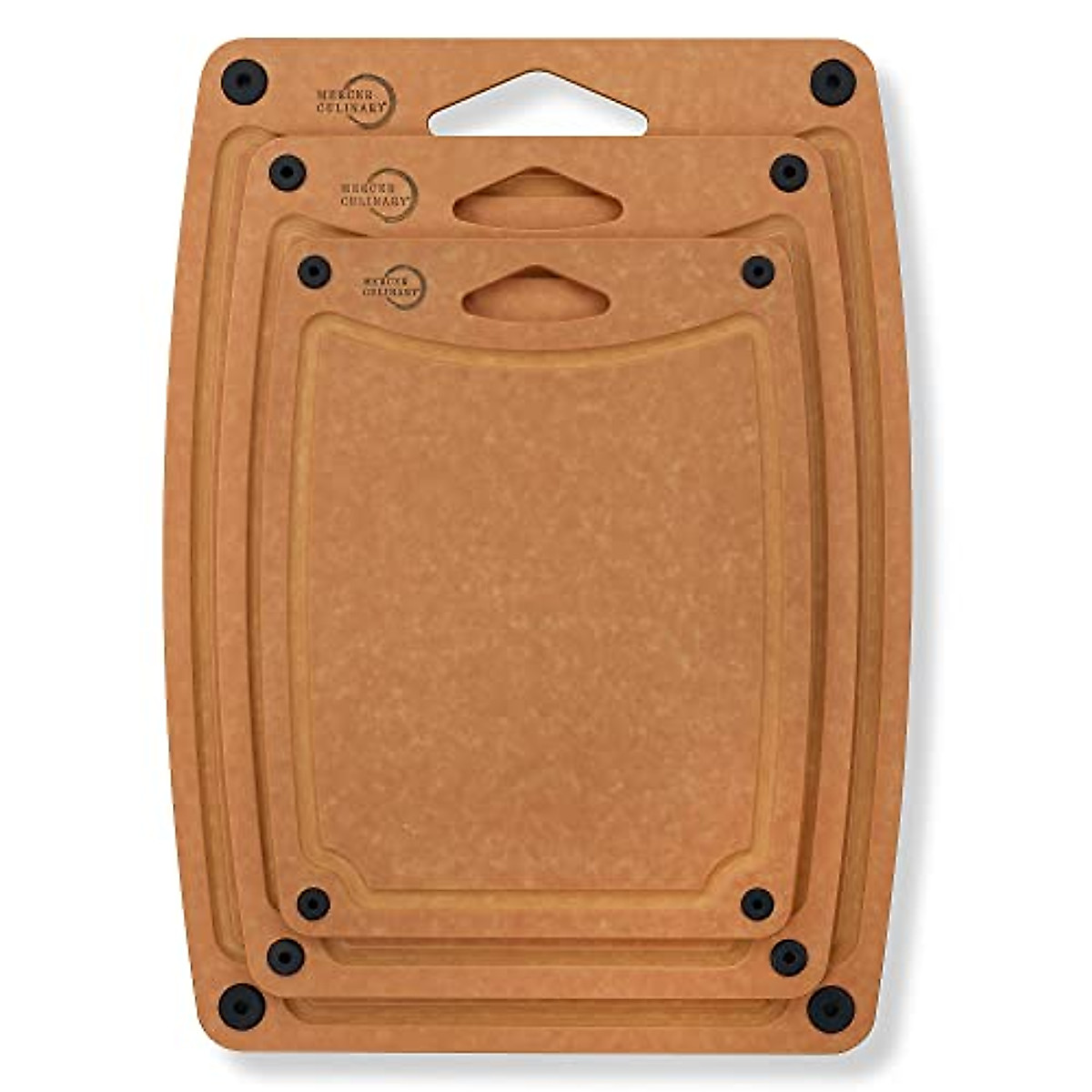 Mercer Culinary Composite Cutting Board-17.25" X 11.75",W/SIL Feet/Channel, Small, Tan