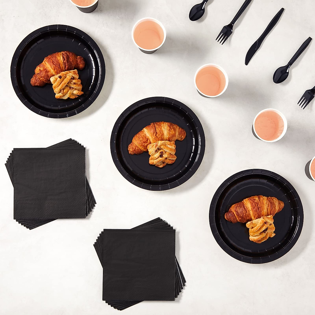 Juvale 144 Piece Black Party Supplies - Serves 24 Disposable Black Paper Plates, Napkins, Cups, and Cutlery, Ideal Party Table Decorations for Birthdays, Halloween Parties & Graduation