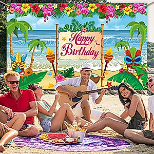 Summer Hawaiian Birthday Backdrop for Hawaiian Luau Party Decorations Hawaiian Aloha Beach Banner for Aloha Luau Birthday Party Supplies Photo Booth Props Banner