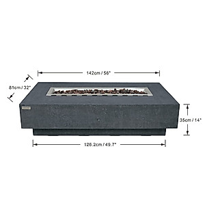 Elementi Hampton Propane Fire Pit for Outside Outdoor Fire Pit Table Smokeless Firepit Concrete Rectangular Fire Table Patio Heater Fireplace 45000 BTUs - Dark Grey, 56 x 32 Inches