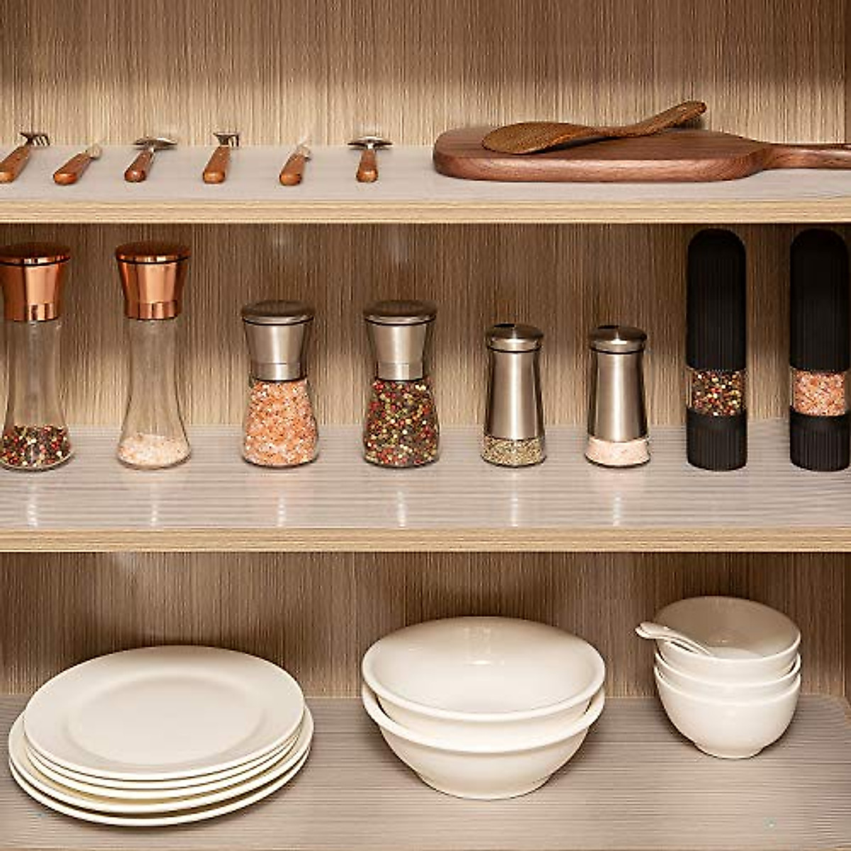 SinhRinh Shelf Liner, Non-Adhesive Drawer Liner, Double Sided Non-Slip Cabinet Liner 17.5IN x 10FT Cuttable and Washable for Kitchen, Shoe Rack and Refrigerator - Clear