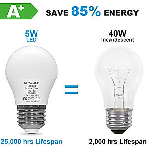 ORALUCE A15 LED Bulb 5 Watts Warm White 3000K,40W Equivalent Table Lamp Bulb, E26 Standard Screw Base G45 Shape Small Light Bulbs for House Lighting,450 Lumen,Non-Dimmable,6 Pack