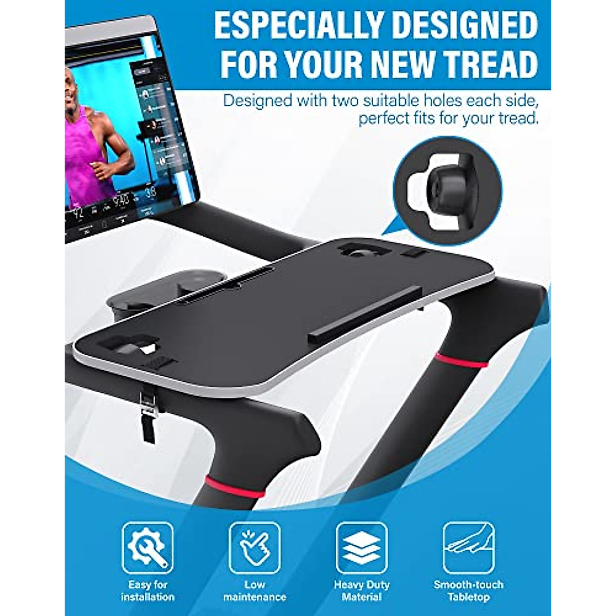 New Tread Laptop Tray, Treadmill Desk Tray, Upgrade 36" Treadmill Laptop Holder, Ergonomic Treadmill Laptop Desk with Protective Guard & Tablet Holder for Phone, Exercise Workstation, Easy Mount Tray