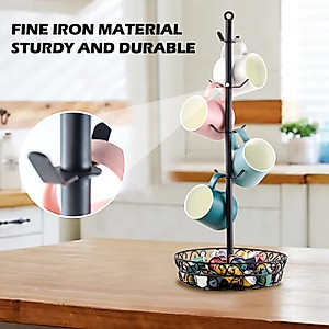 Coffee Mug Holder Stand with 8 Rotatable Hooks, Capsule Storage, Multipurpose Mug Holder, Coffee Station Organizer, Mug Tree for Kitchens, Offices, Parties & More, Black, 10.2(L)x10.2 (W)x24.4(H)inch