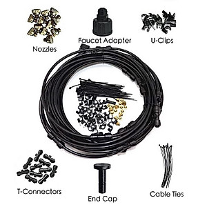 Misting Cooling System 82ft Outdoor Misting Line 25m with 21 Brass Mist Nozzles 3/4" Brass Adapter for Patio Misting System Pre-Assembled Outdoor Mister for Garden Greenhouse Trampoline Playground