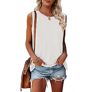 TECREW Women's Summer Sleeveless Crew Neck Tank Tops Casual Basic T Shirts Blouse White