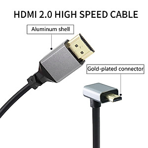 RIIEYOCA 90 Degree Up Angle UHD 4K Micro HDMI Male to HDMI Male 18Gbps High Speed 2.0 Extender Coiled Cable Supports 4K@60Hz,1080p,ARC,3D,for Laptop,DVRs,HDTV,Roku Ultra Stretchable to 1.5M/5FT