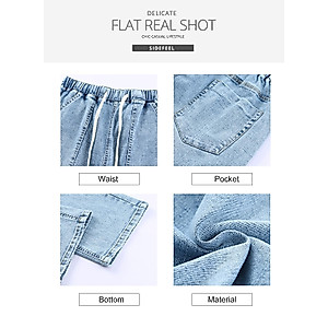 Sidefeel Women's Jeans Cargo Pants High Waisted Ripped Denim Joggers Pull On Elastic Drawstring Waist Trousers Blue Size 4