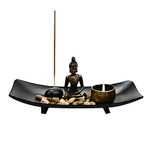 Chris.W Buddha Resin Incense Burner Holder, Zen Garden Tea Light Candle Holder, Buddha Statue Ornament for Home Office Yoga Room Decoration
