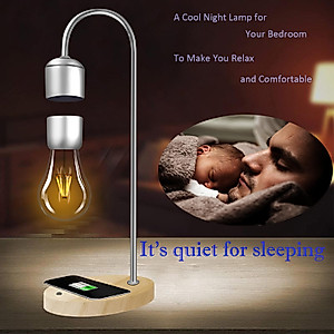 Levitating Light Bulb Floating Lamp Magnetic Levitation Anti-gravity LED Night Lights Cool Lamps for Bedrooms Decor Unique Desk Toys Office Gifts Home Decorations with Wireless Charger (Apple/Android)
