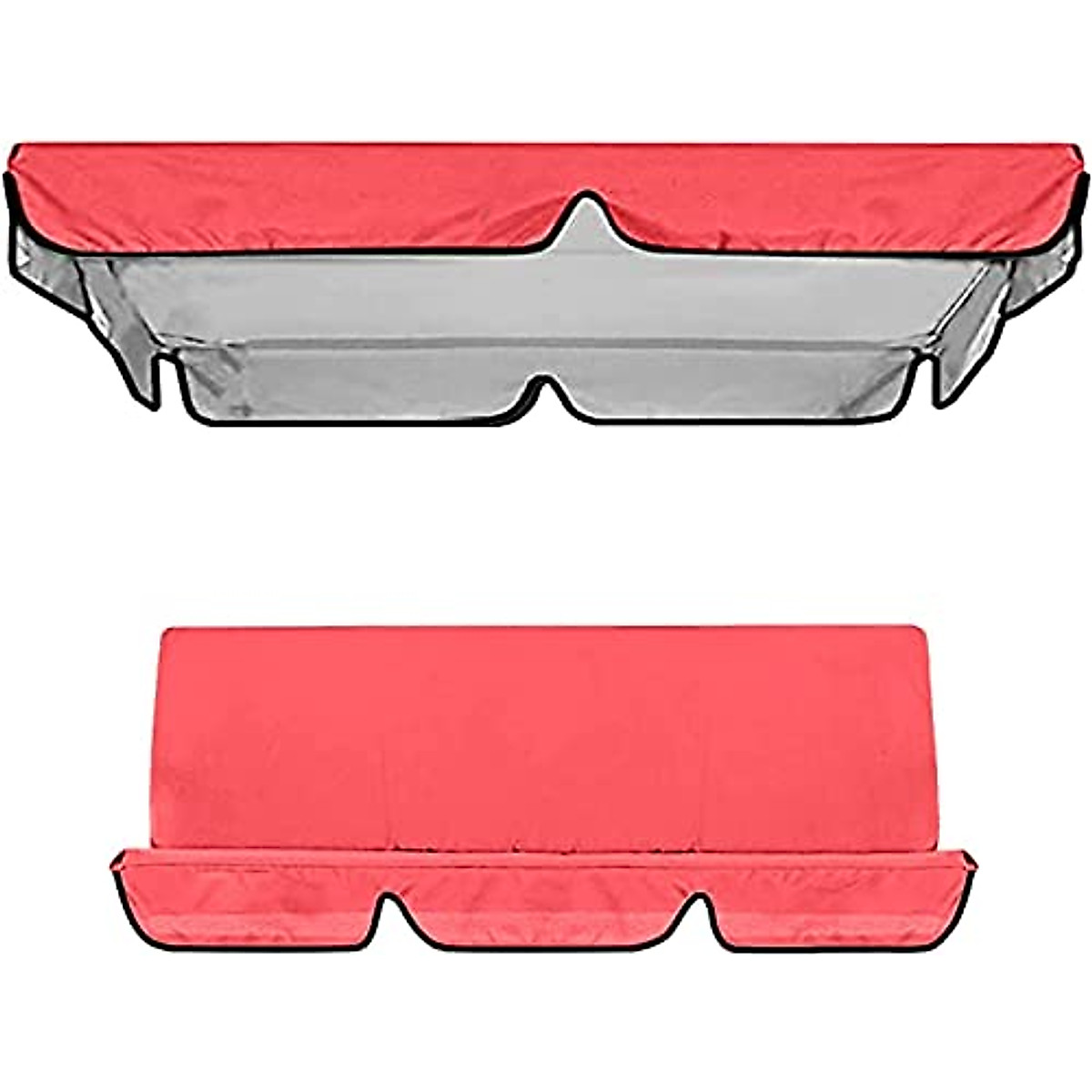 Outdoor Porch Swing Canopy Waterproof Top Cover Set, 2 & 3 Seater Garden Porch Seat Furniture Sun Shade Patio Swing Hammock Top Sunproof Cover for Garden, Poolside, Balcony (Red)