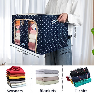 Fei Container Organizer Metal Frame Basket Set with Large Clear Window and Carry Handles for Bedding,Clothes,Closets, Bedrooms (capacity : 66L 2 Pack)