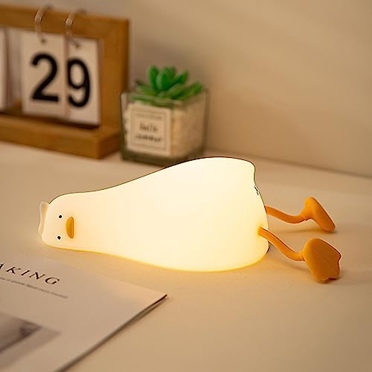 FAMIDUO Lying Flat Duck Lamp, Squishy Night Light with Cute DIY Gift, Dimmable Led Light Up Duck, Boy Girls Kawaii Bedroom/Home Decor, Rechargeable Bedside Touch Soft Lamp for Breastfeeding/Sleeping