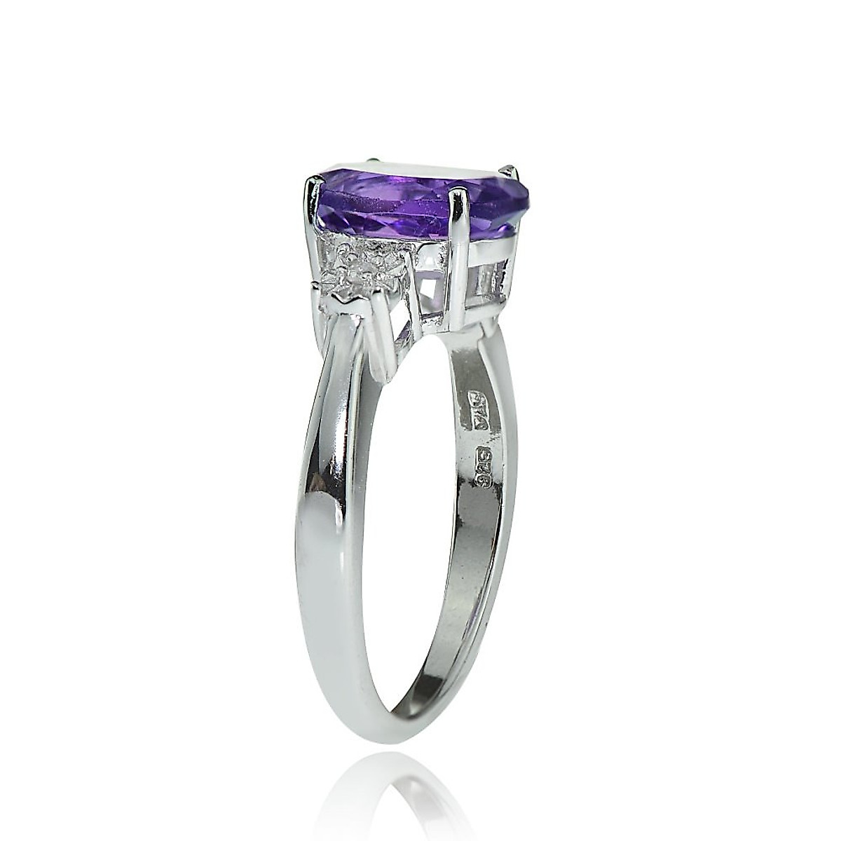 Ice Gems Sterling Silver African Amethyst and Heart Ring, Size 5