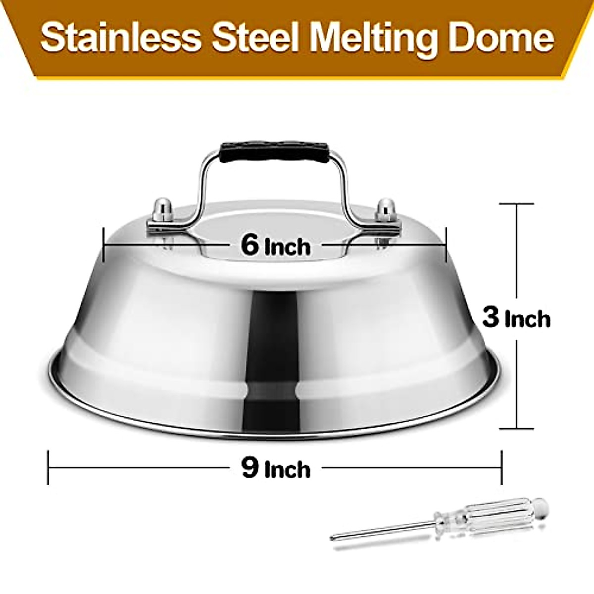 Joyfair Cheese Melting Dome Set, 9 inch Round Metal Basting Covers, Griddle Accessories for Outdoor BBQ for Grilling Steak/Steaming Vegetable, Heavy Duty Lid & Heat Proof Handle(2 Packs)