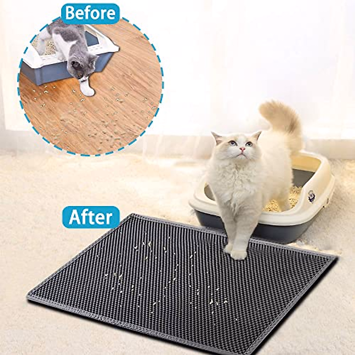 Small Cat Litter Box Mat: Easy Clean Kitty Litter Trapping Mat for Floor, Plastic Cat Box Pad (15 * 24in, grey, 1p)