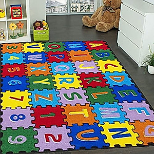 Mybecca Kids Rug ABC Puzzle Area Rug Educational Alphabet Letter & Numbers 8 x 11-Non Slip Gel Backing Size approximate: 7' feet 2" inch by 10' ft (7'2" X 10')