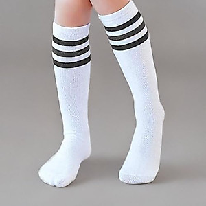 NEVSNEV Knee High Tube Socks Comfortable and Breathable with Triple Stripes for Boys, Girls, Toddlers, Kids, Baby and Child