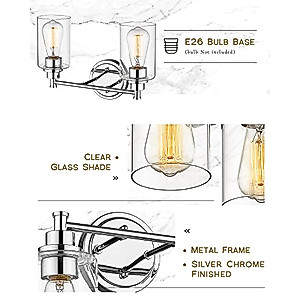 FEMILA Modern Bathroom Light Fixtures, 2-Light Bathroom Vanity Lights Over Mirror with Clear Glass Shade, Chrome Finish, 4FYC56B-2W CH