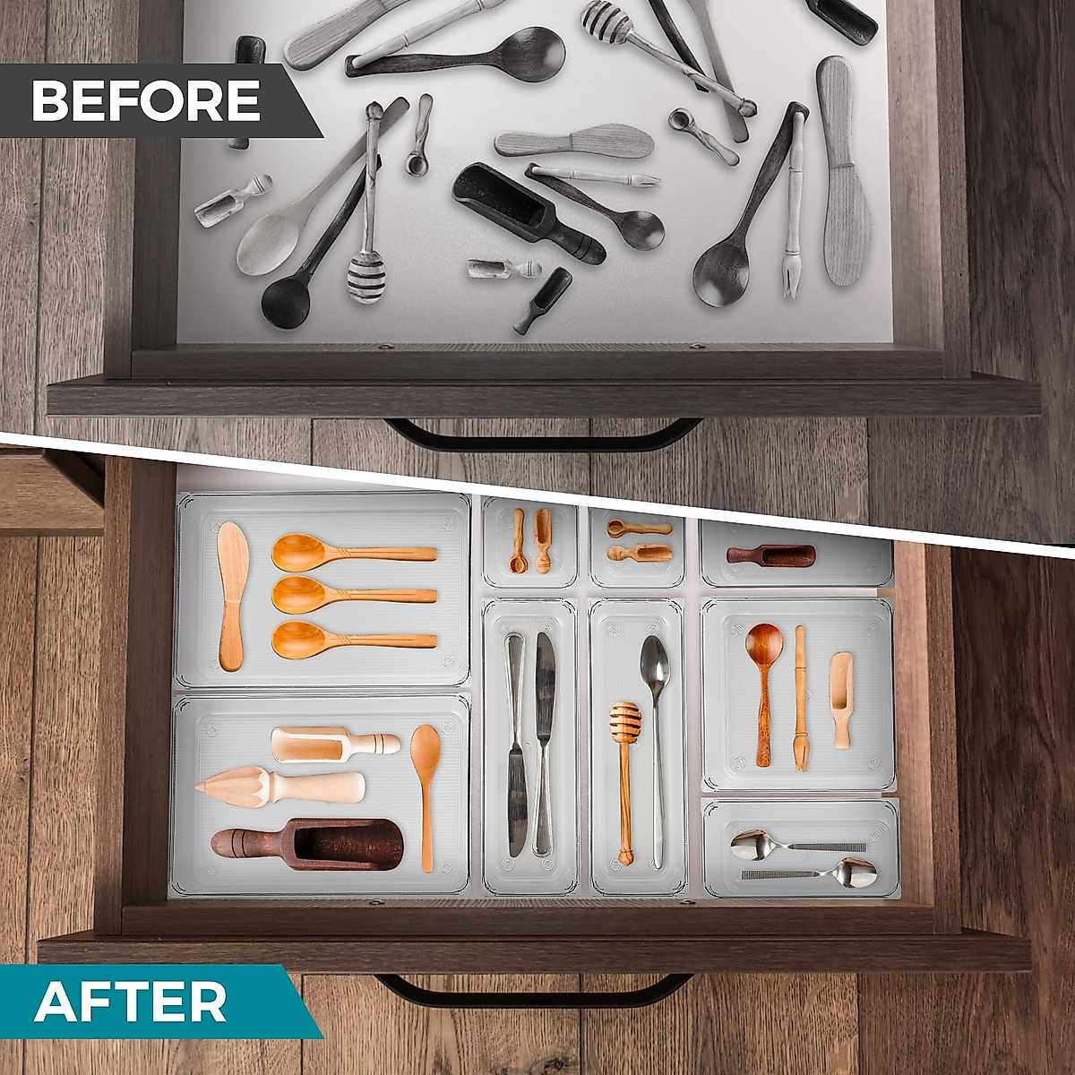 Ravinte Decor 8 Pack Drawer Organizer - 3" X 9" Clear Acrylic Storage Bins with Non-Slip Pads, Versatile Desk Tray for Makeup, Jewelry, Kitchen, Bathroom, and Office Organization