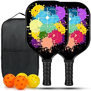 USAPA Approved Pickleball Paddles Set of 2, Cute Design Fiberglass Surface Pickleball Paddles Set, 4 Pickleball Balls, & Carry Bag, Pickle Ball Paddle Gifts for Beginners & Pros