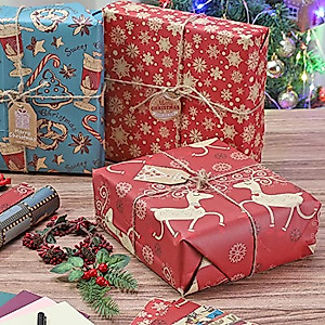 SmoTecQ Christmas Gift Wrapping Paper, Made from Recycled Kraft Paper, 10 Pack 70X50CM Folded Sheets with 10 Gift Tags